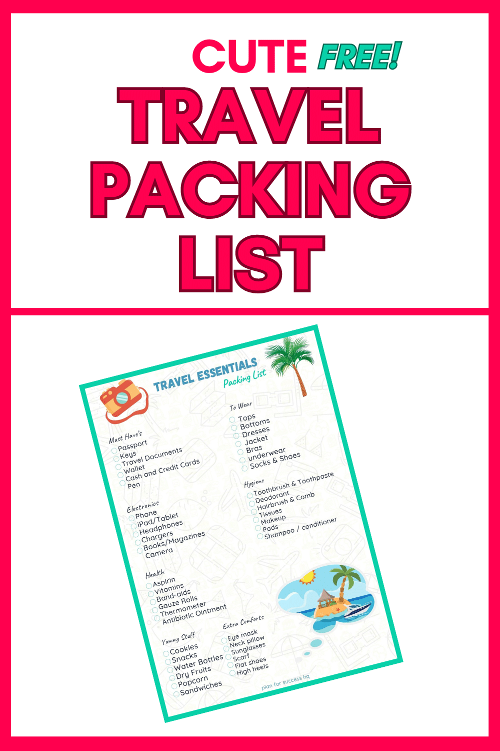 Printable Travel Checklist - Plan for Success HQ